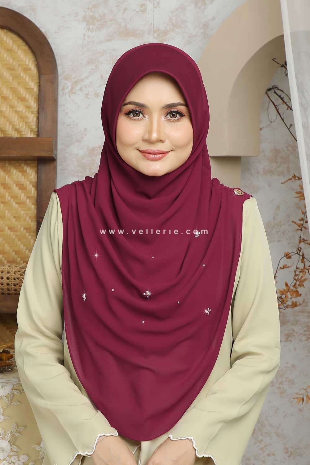 Tudung Sarung Instant Premium Chiffon Aileen Luxe - ALX20B Maroon with ...
