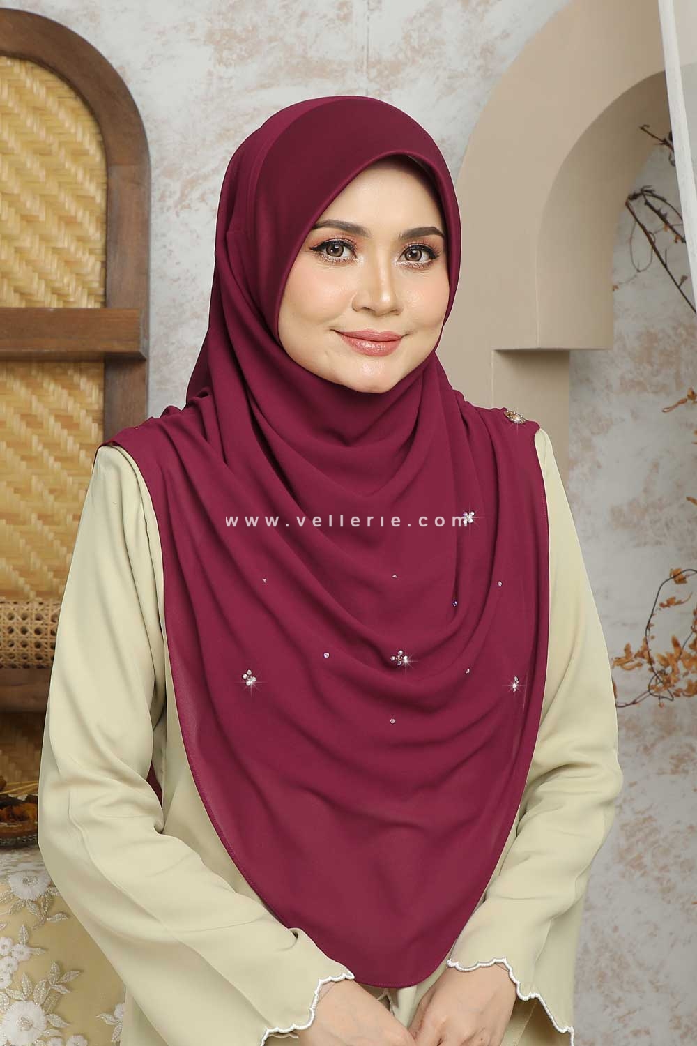 Tudung Sarung Instant Premium Chiffon Aileen Luxe - ALX20B Maroon with ...